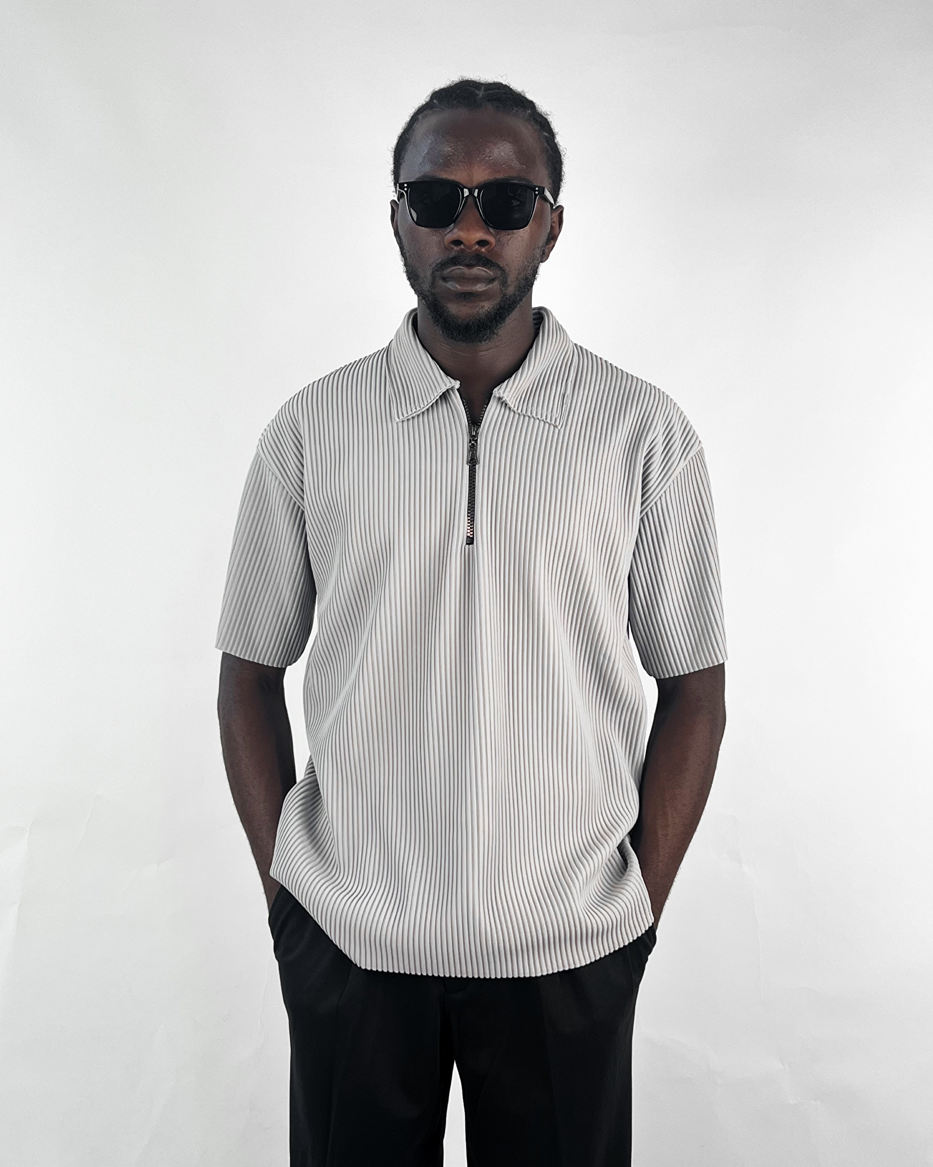Oversized ribbed polo shirt in grey – Garmisland