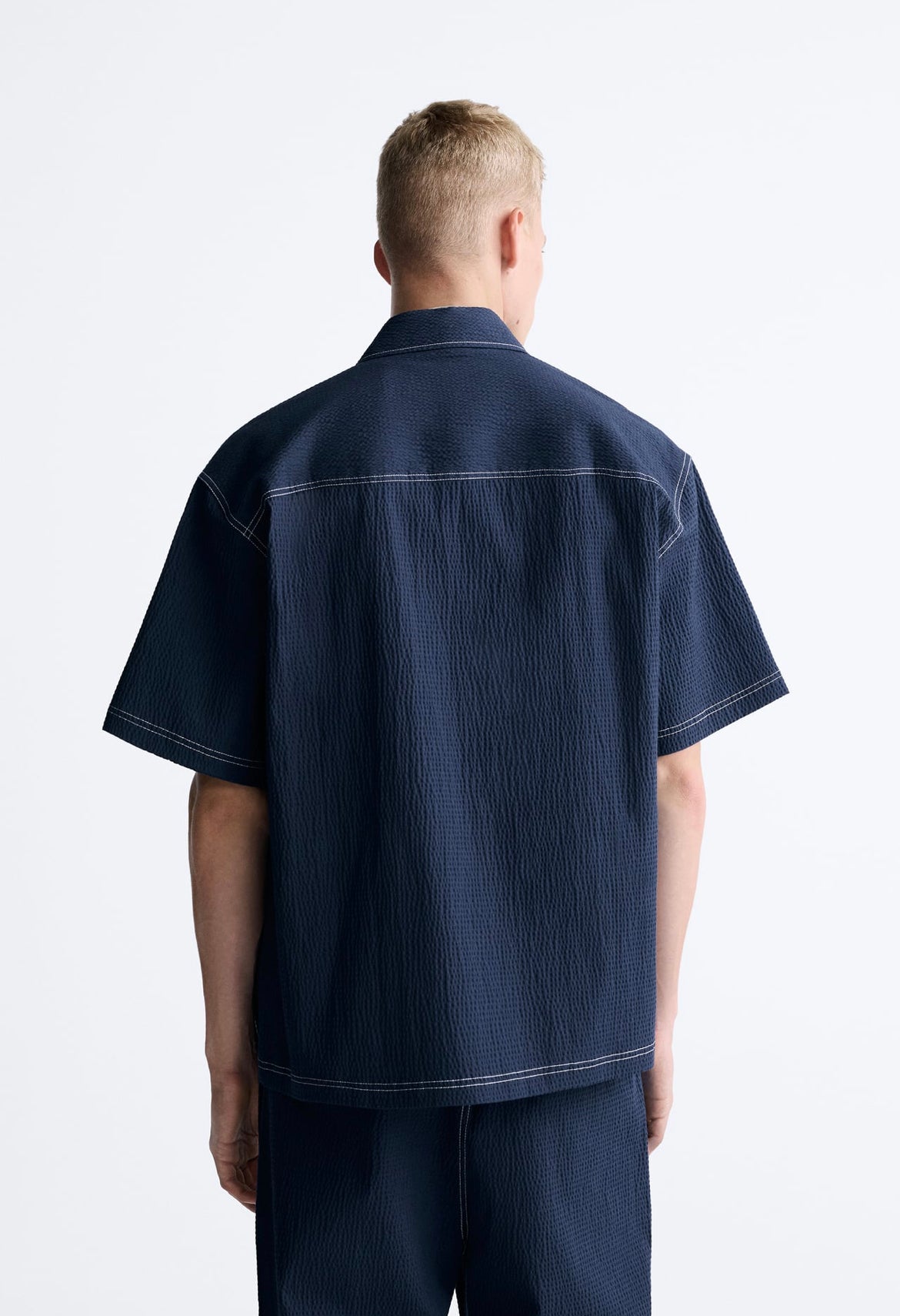 ZARA SEERSUCKER SHIRT WITH CONTRAST TOPSTITCHING – Garmisland