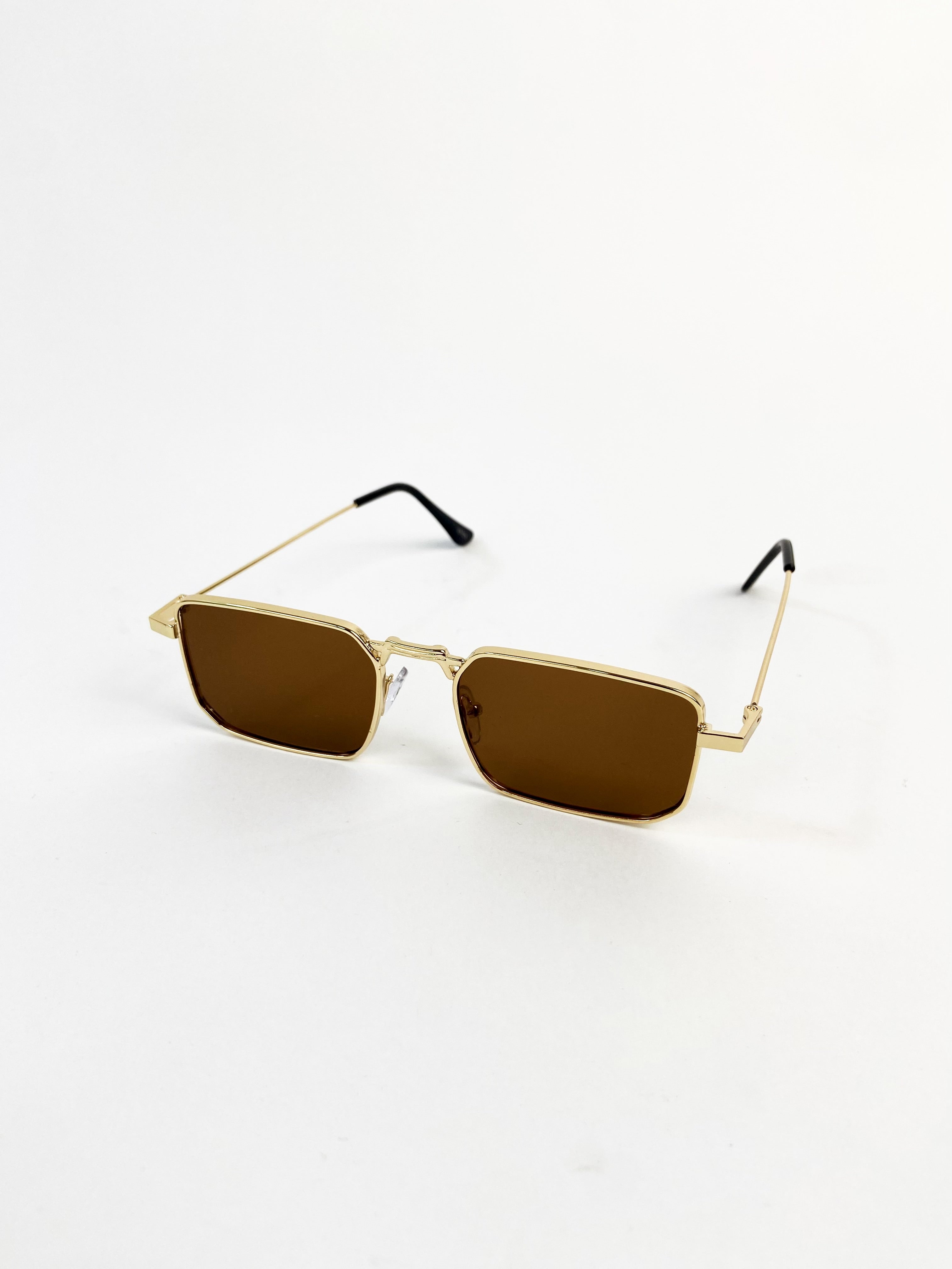 Rectangular gold rim sun glasses in brown – Garmisland