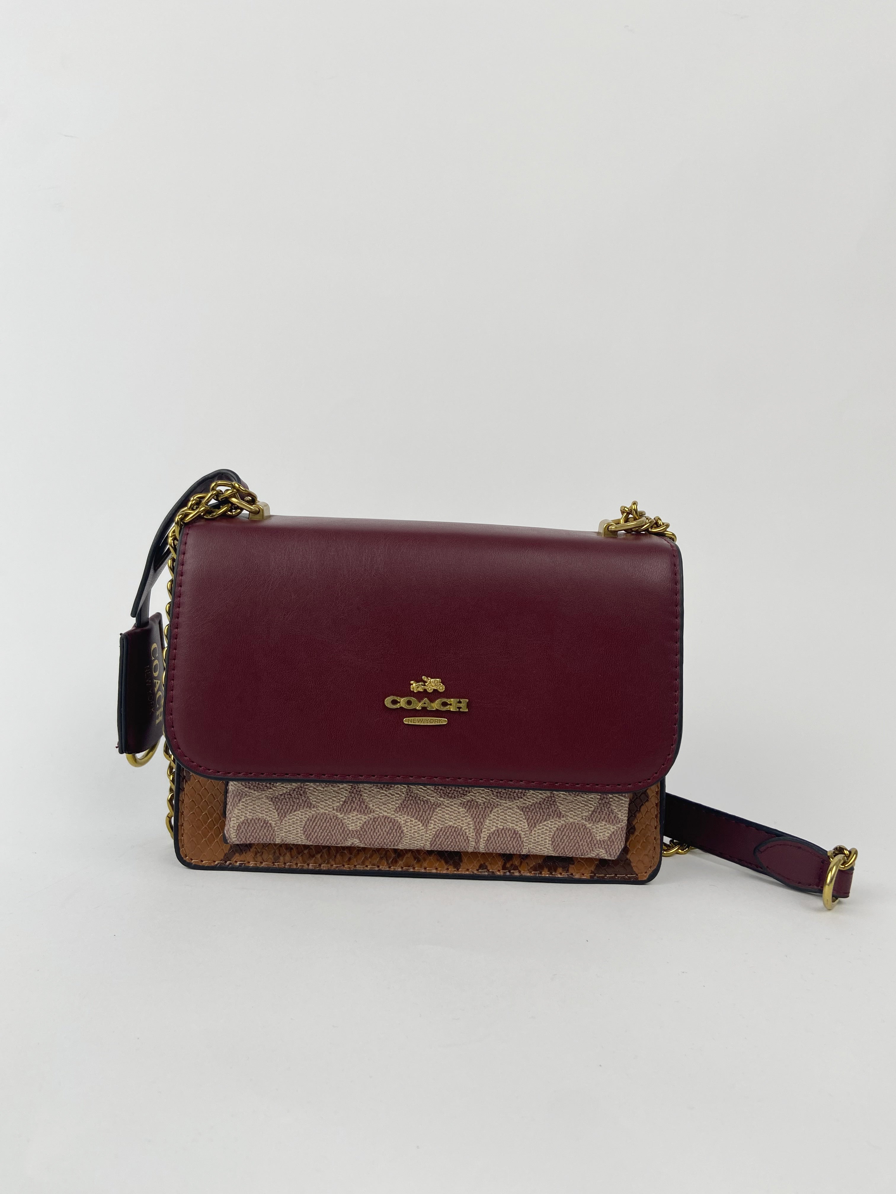 Mini coated canvas chain purse in burgundy – Garmisland