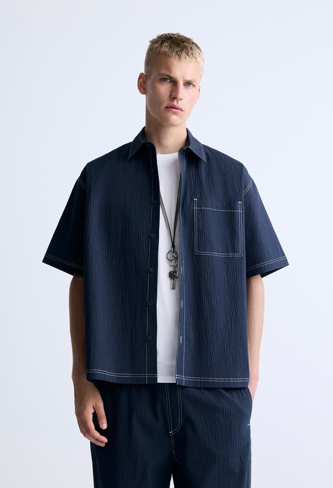 ZARA SEERSUCKER SHIRT WITH CONTRAST TOPSTITCHING – Garmisland