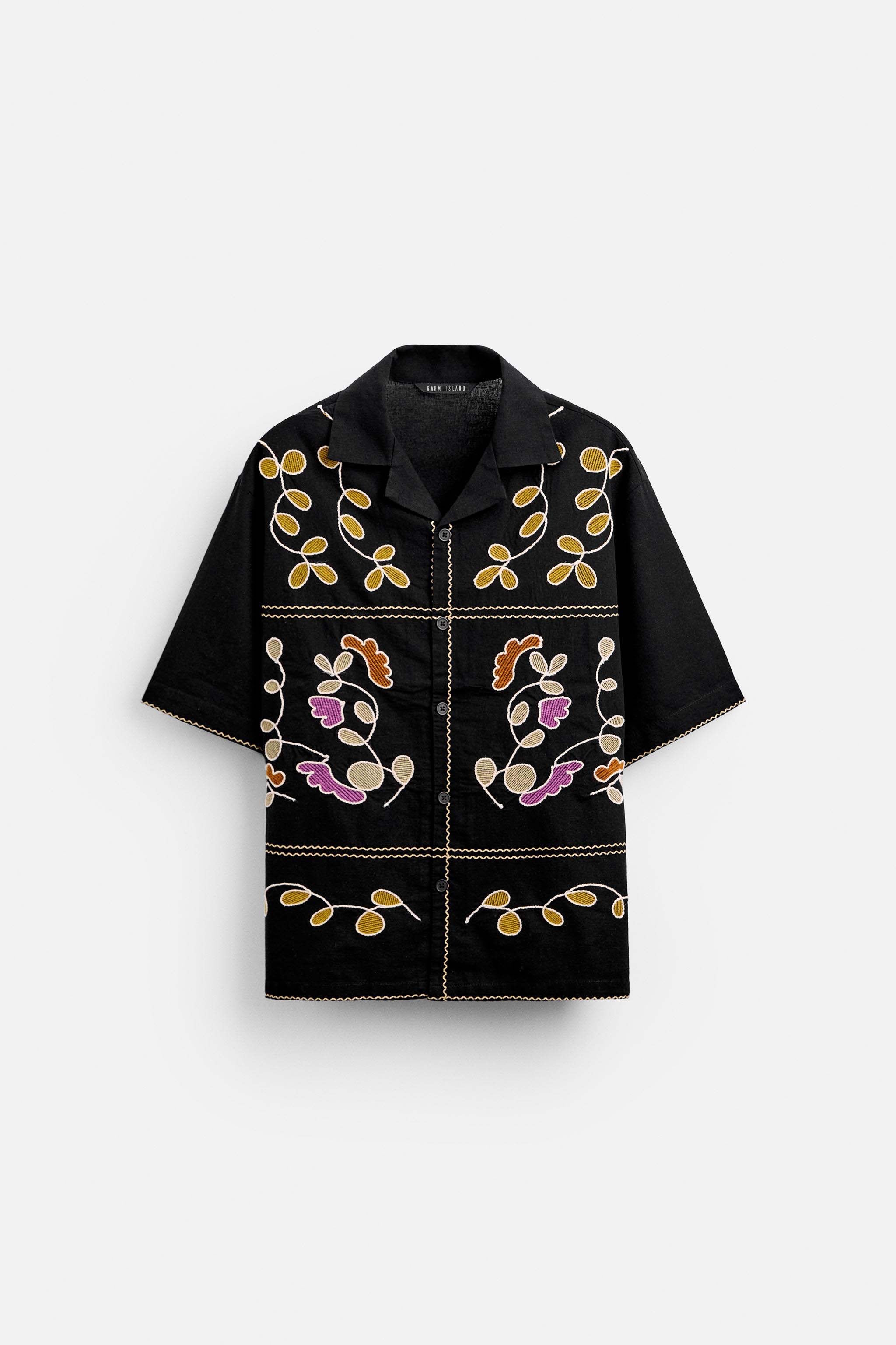 GARM ISLAND DOUBLE THREADED MULTI COLOUR FLORAL LINEN SHIRT BLACK ...