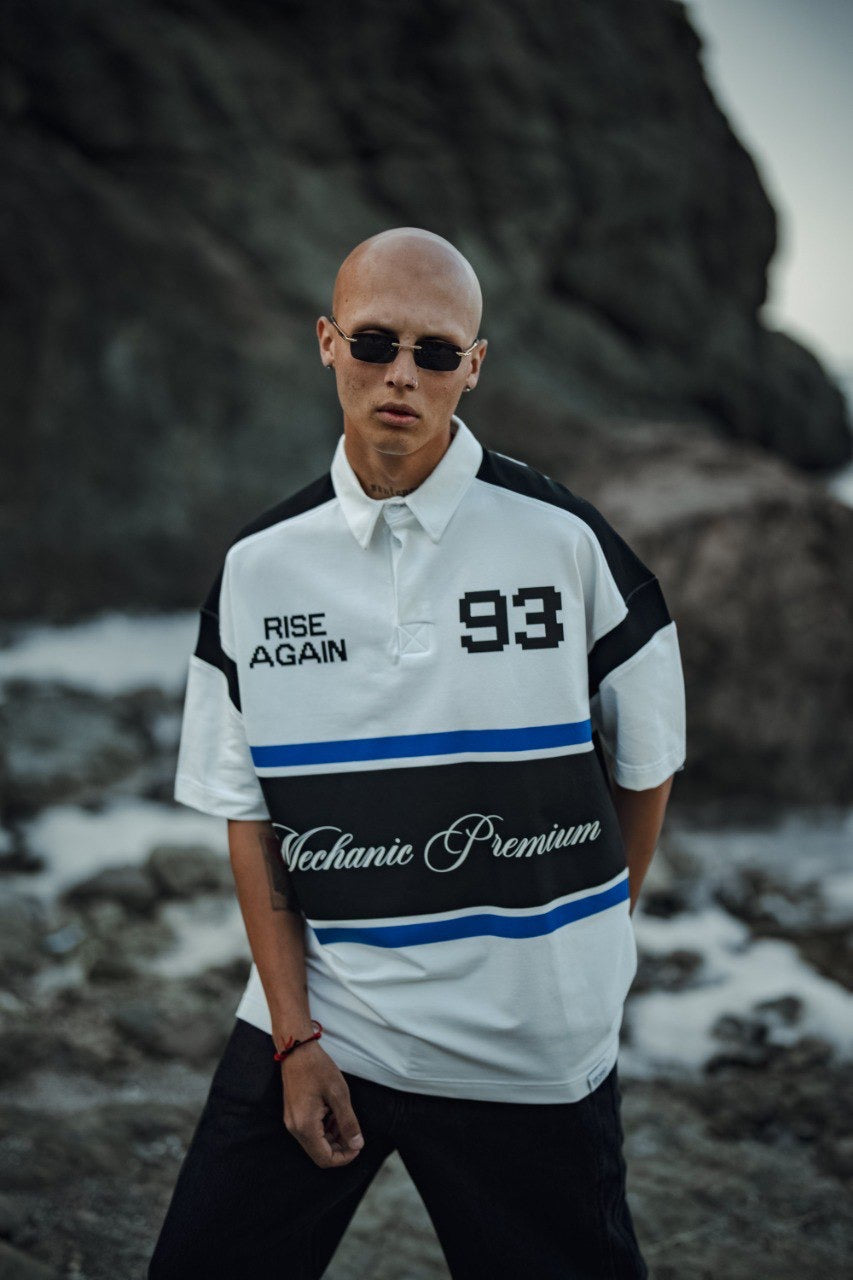 Mechanic Rise Again Pixel Rugby Polo Shirt in White – Garmisland