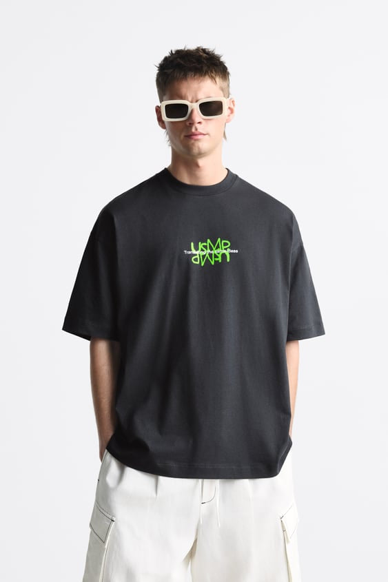 ZARA SLOGAN PRINT T-SHIRT ANTHRACITE – Garmisland