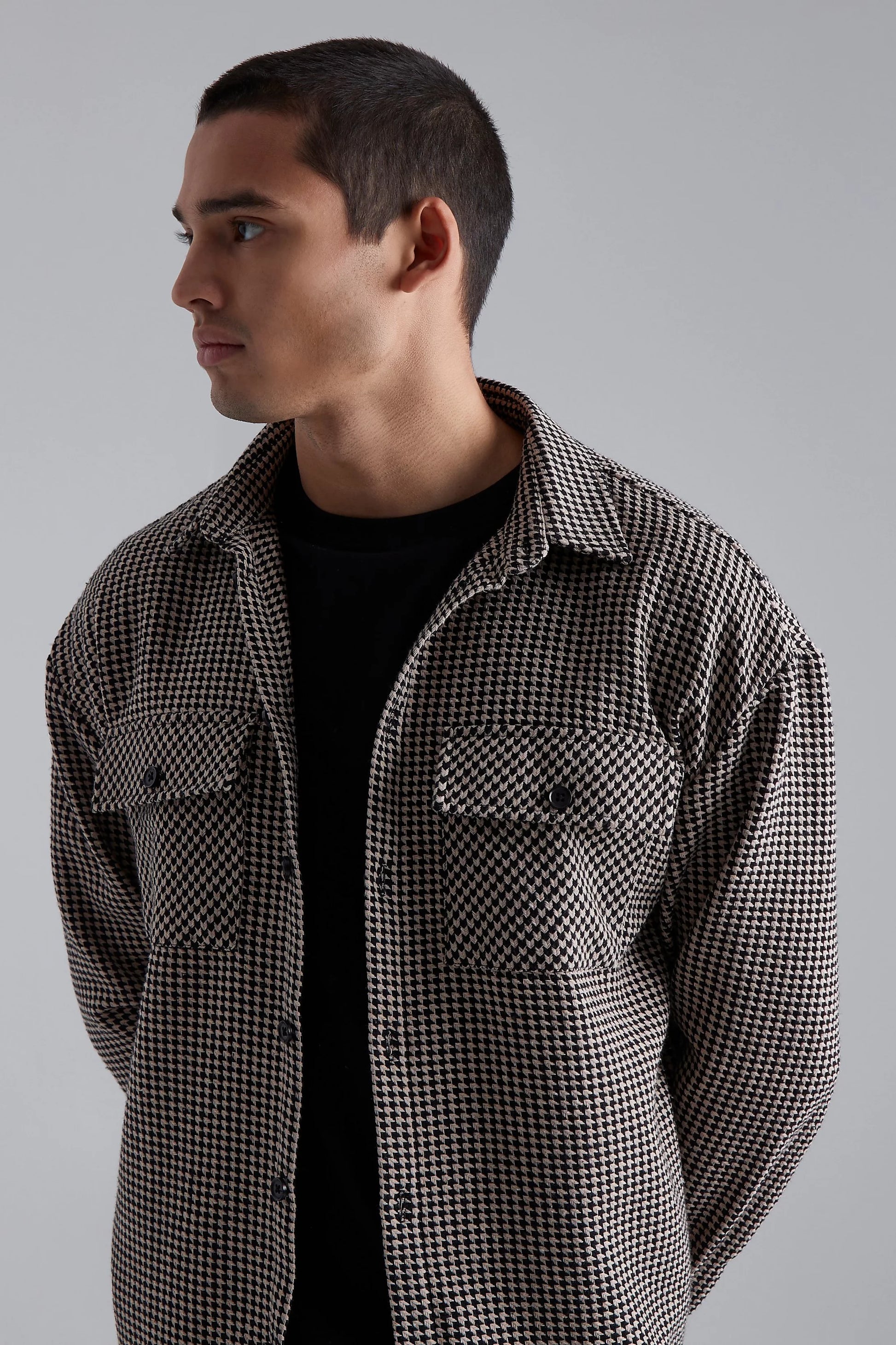 BOOHOOMAN BOXY SMART JACQUARD OVERSHIRT BLACK – Garmisland