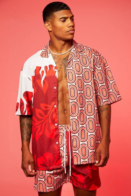 BOOHOOMAN RED BOXY GEO SLUB REVERE SHIRT – Garmisland