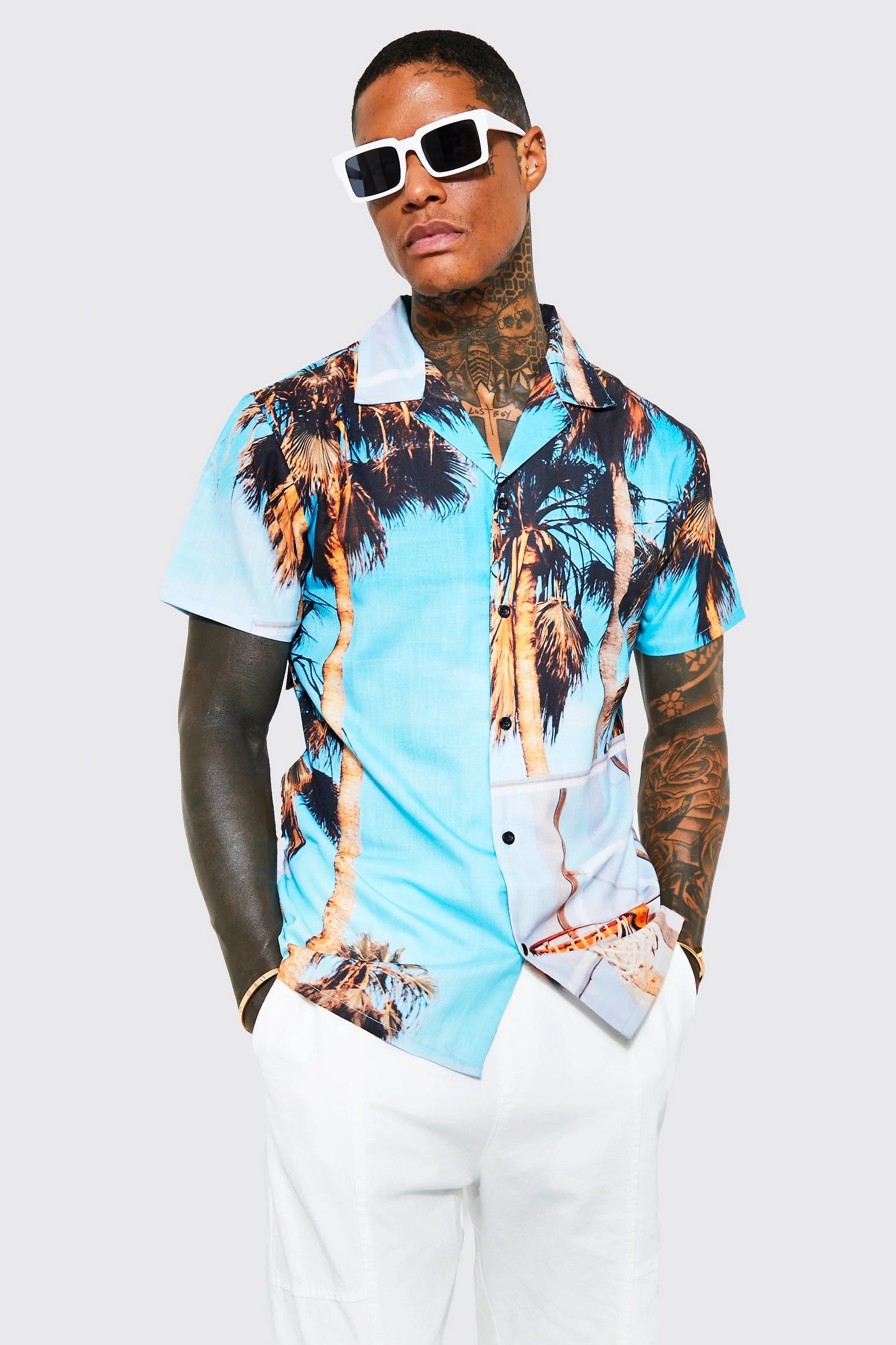 BOOHOOMAN SHORT SLEEVE PALM SLUB REVERE SHIRT – Garmisland