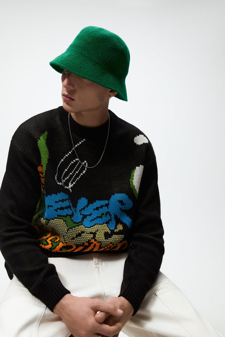 ZARA GRAFFITI JACQUARD SWEATER IN BLACK – Garmisland