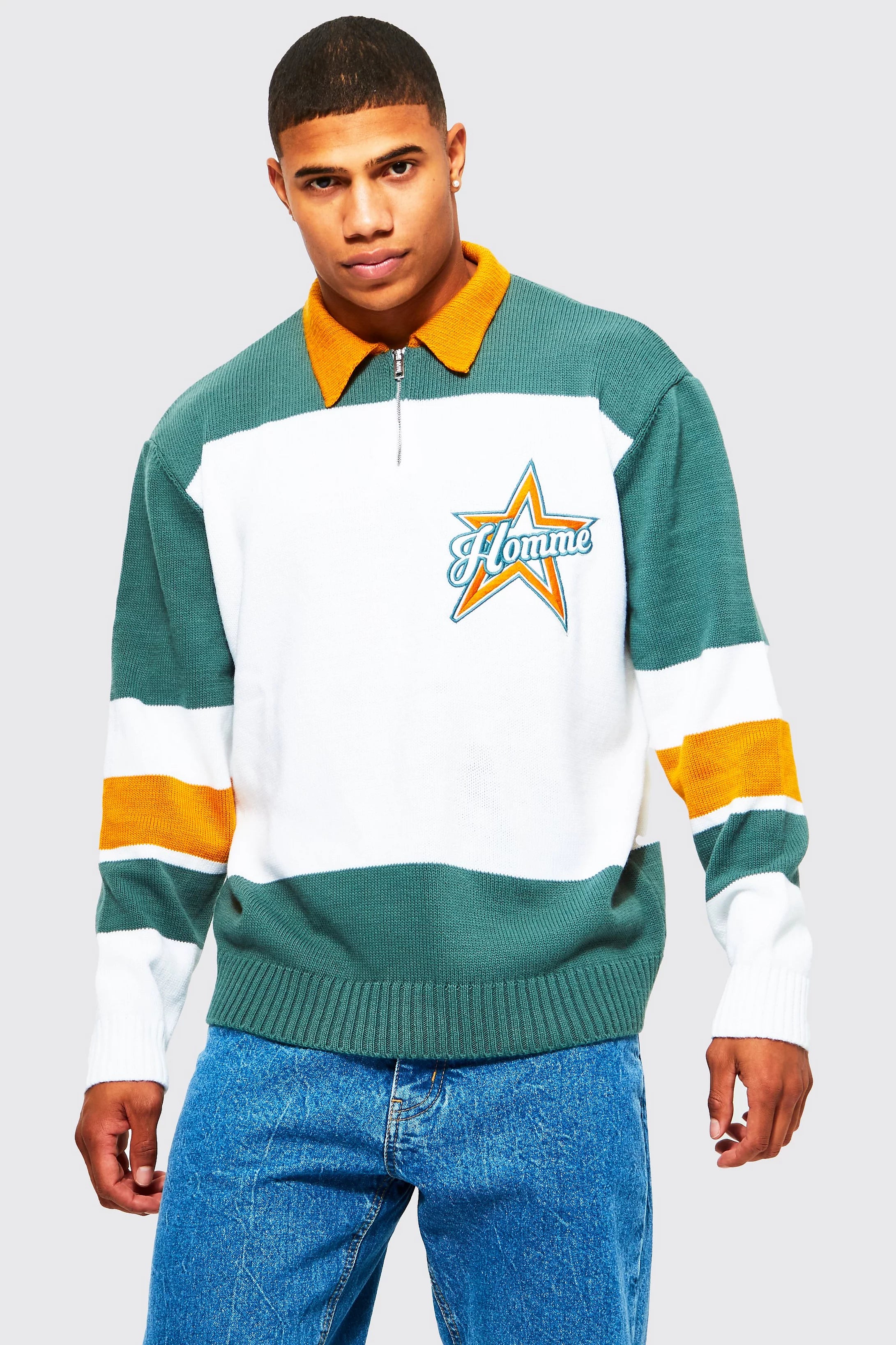 BOOHOOMAN STAR HOMME COLOURBLOCK POLO IN WHITE – Garmisland
