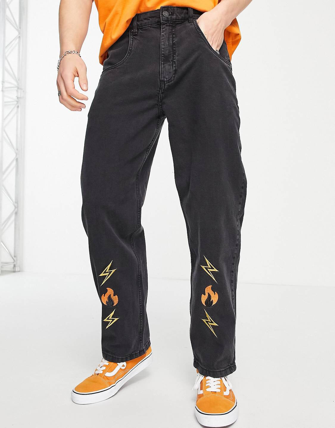 LDN Denim Lightening Wide Fit Straight Leg Jeans in Black – Garmisland