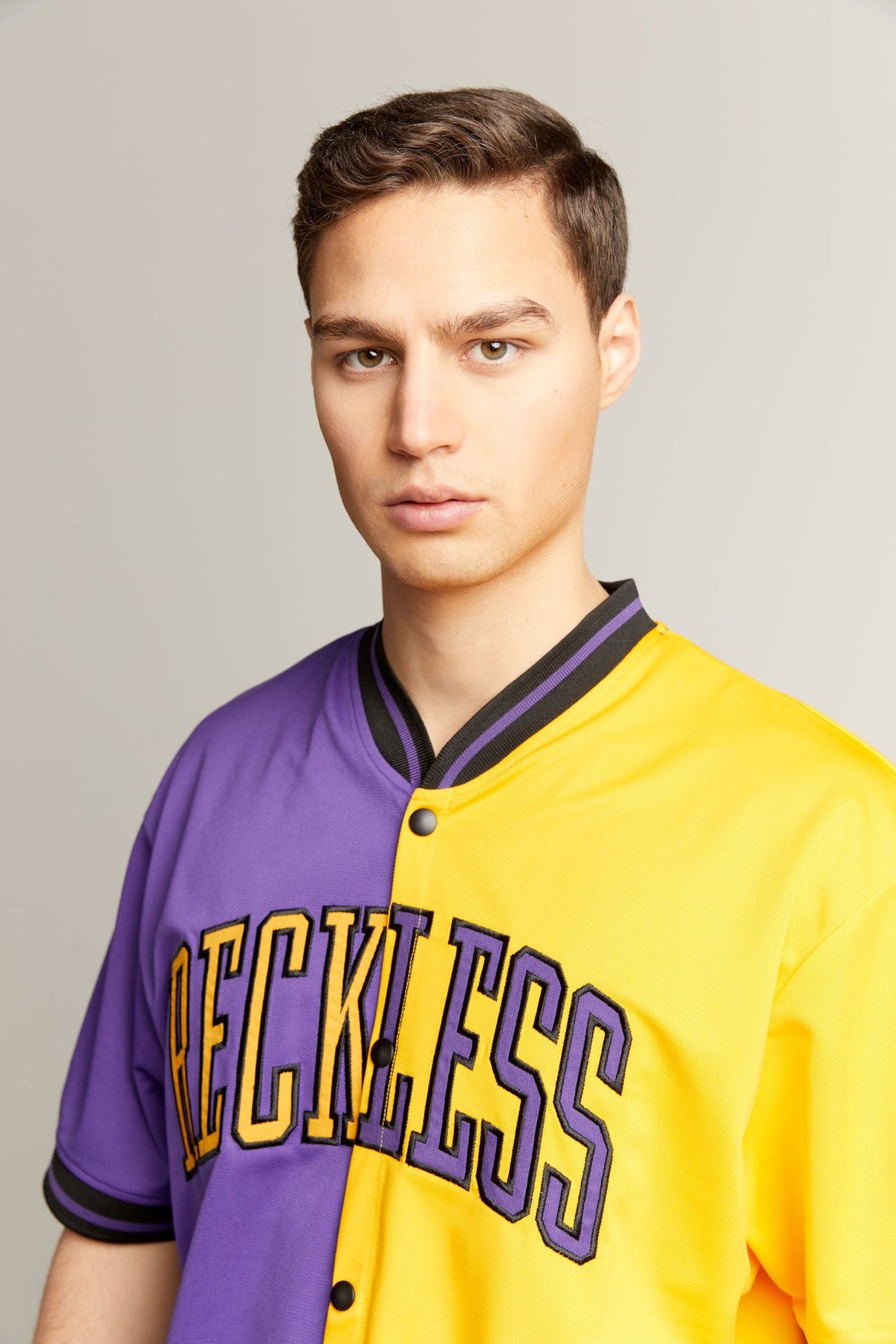 FSBN RECKLESS Varsity Jersey T-shirt In Purple And Yellow – Garmisland