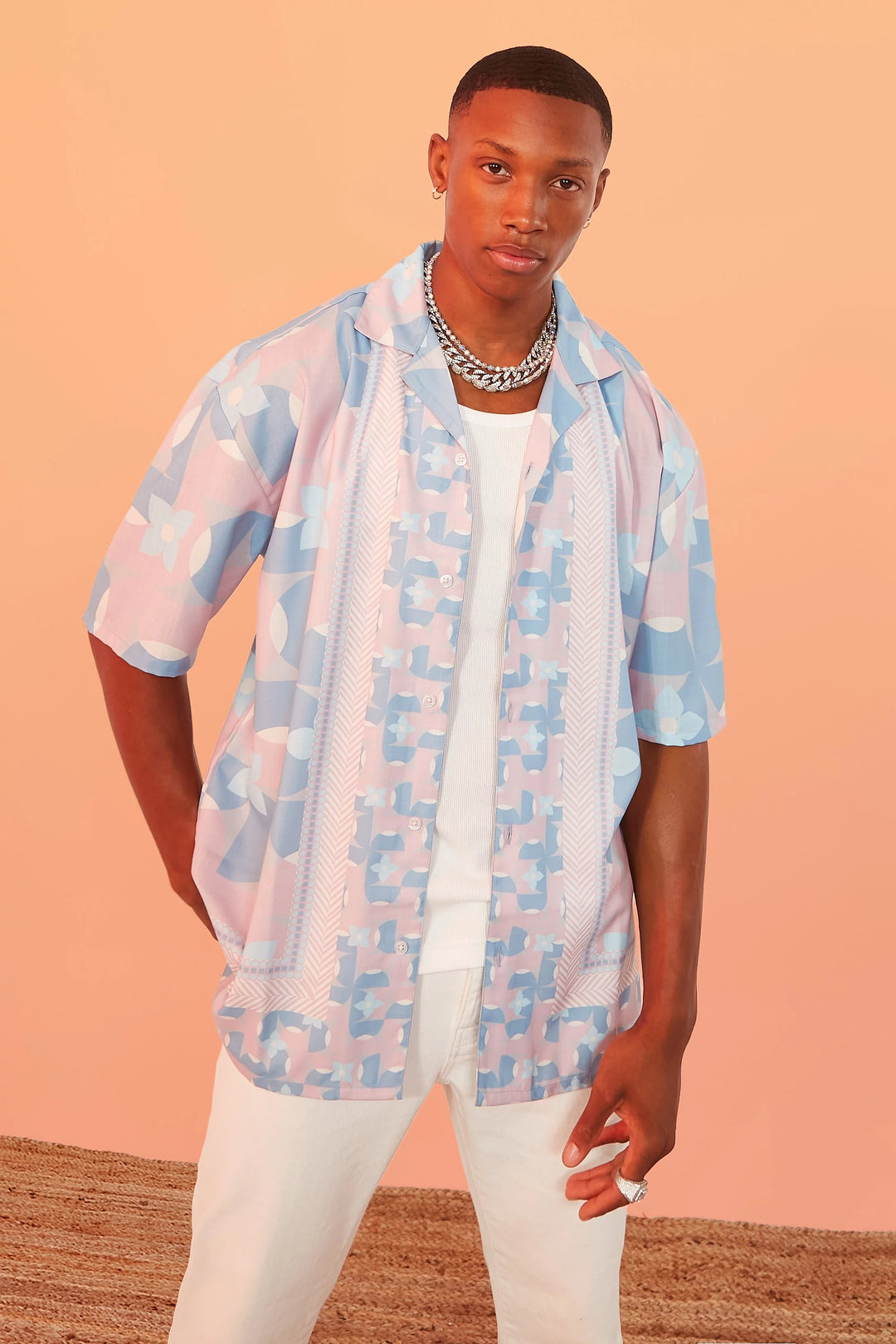 Boohooman Boxy Oversized Geo Slub Revere Shirt Garmisland