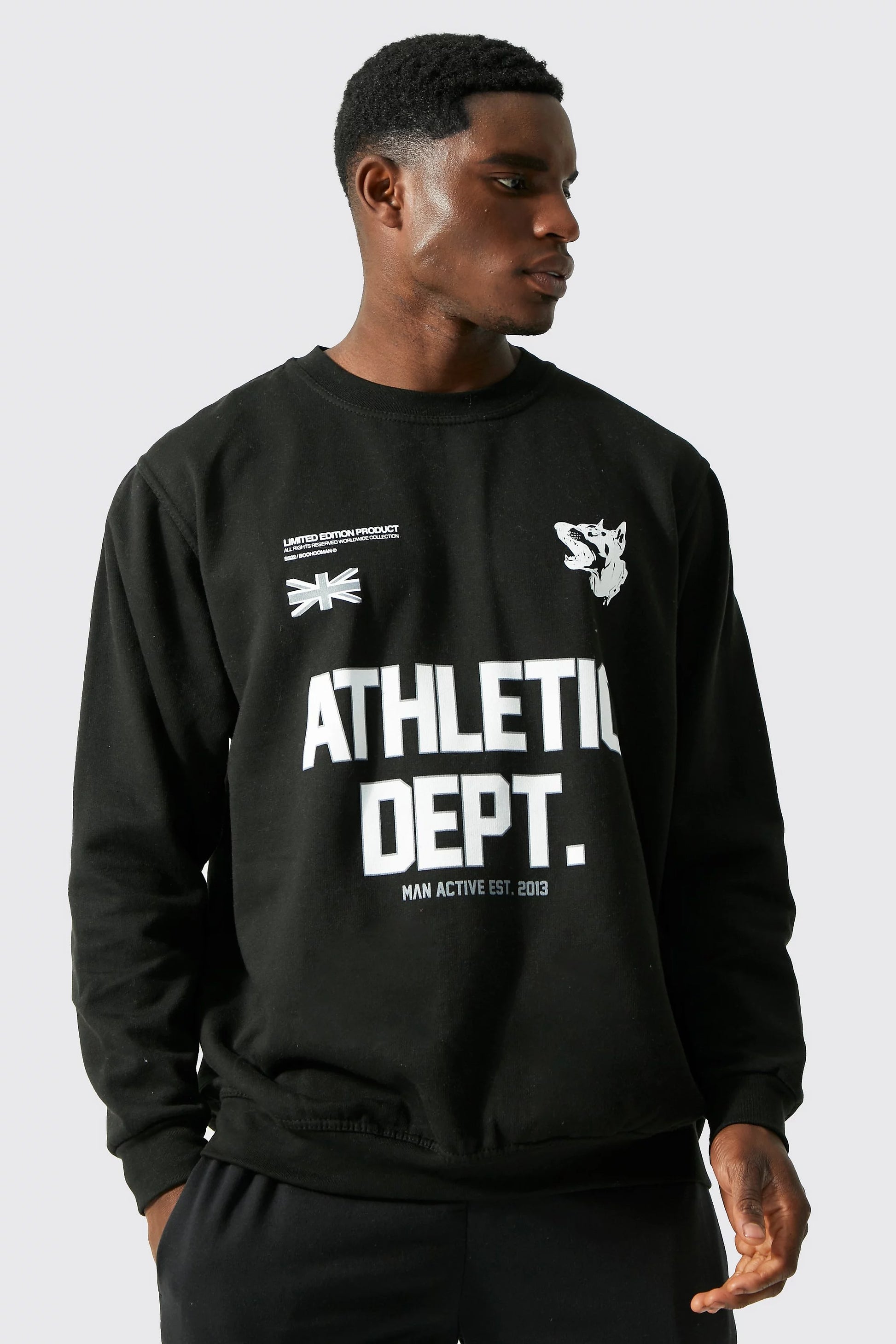 BOOHOOMAN MAN ACTIVE OVERSIZED ATHLETIC DEPT. SWEATER – Garmisland