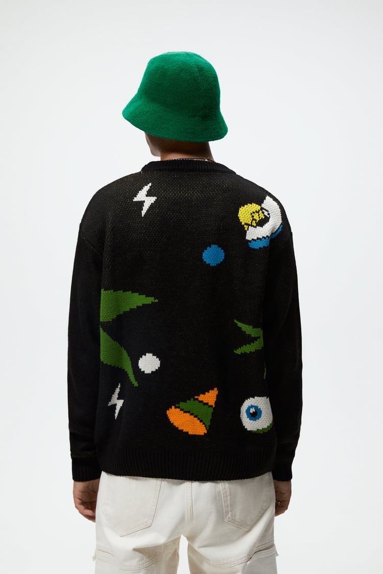 ZARA GRAFFITI JACQUARD SWEATER IN BLACK – Garmisland