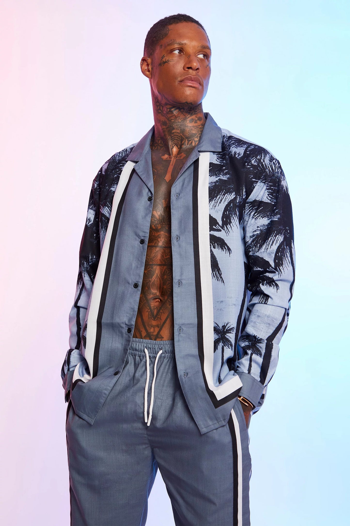 BOOHOOMAN LONG SLEEVE OVERSIZED SLUB SHIRT AND TROUSERS – Garmisland