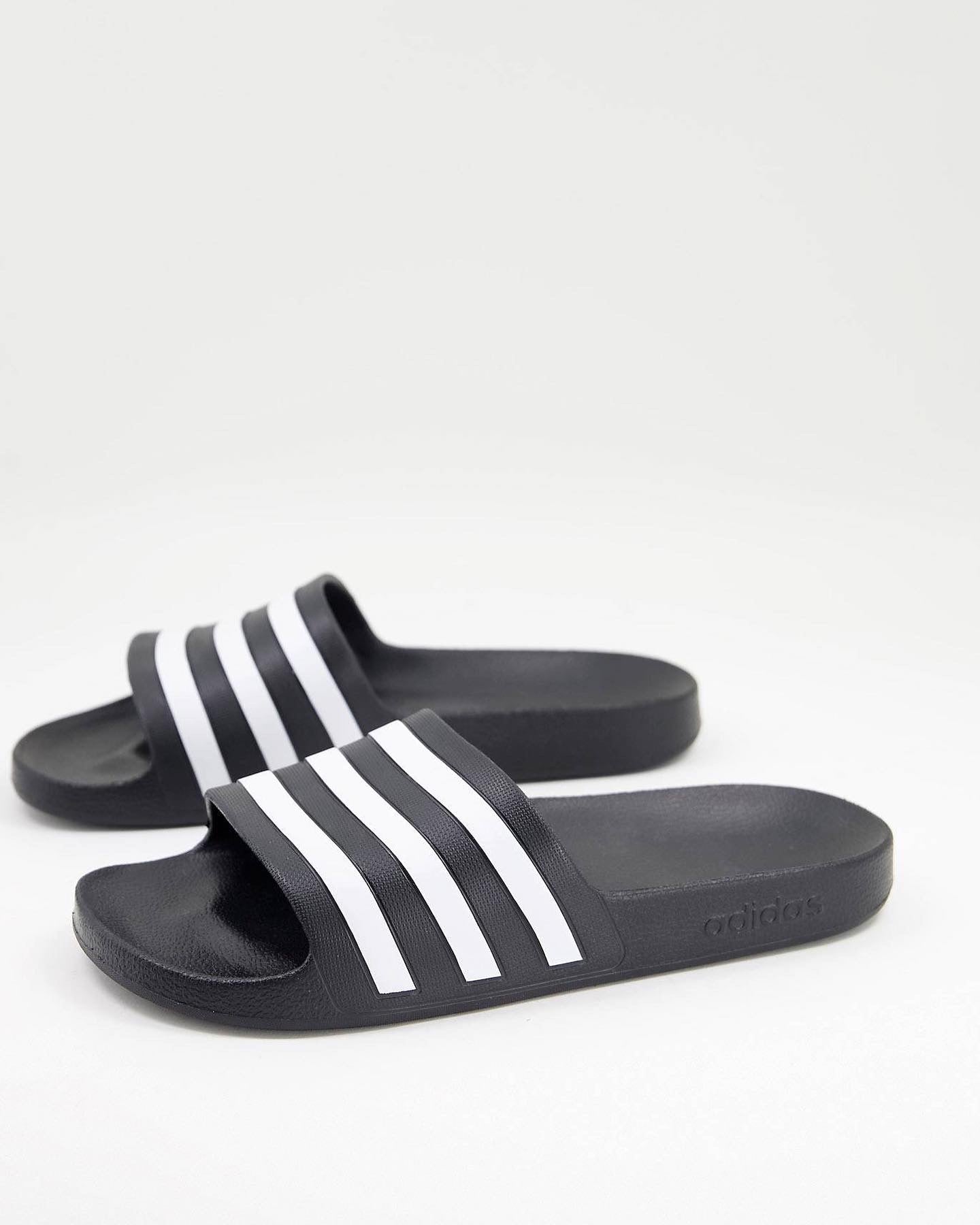 Adidas Swim Adilette white stripe slides in black – Garmisland