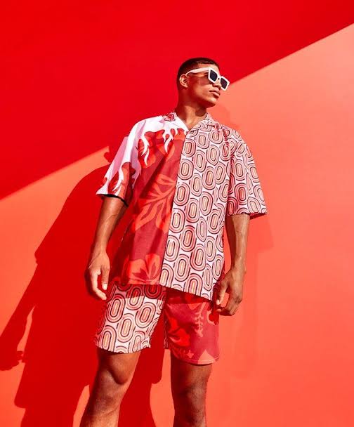 Boohooman Red Boxy Geo Slub Revere Shirt Garmisland