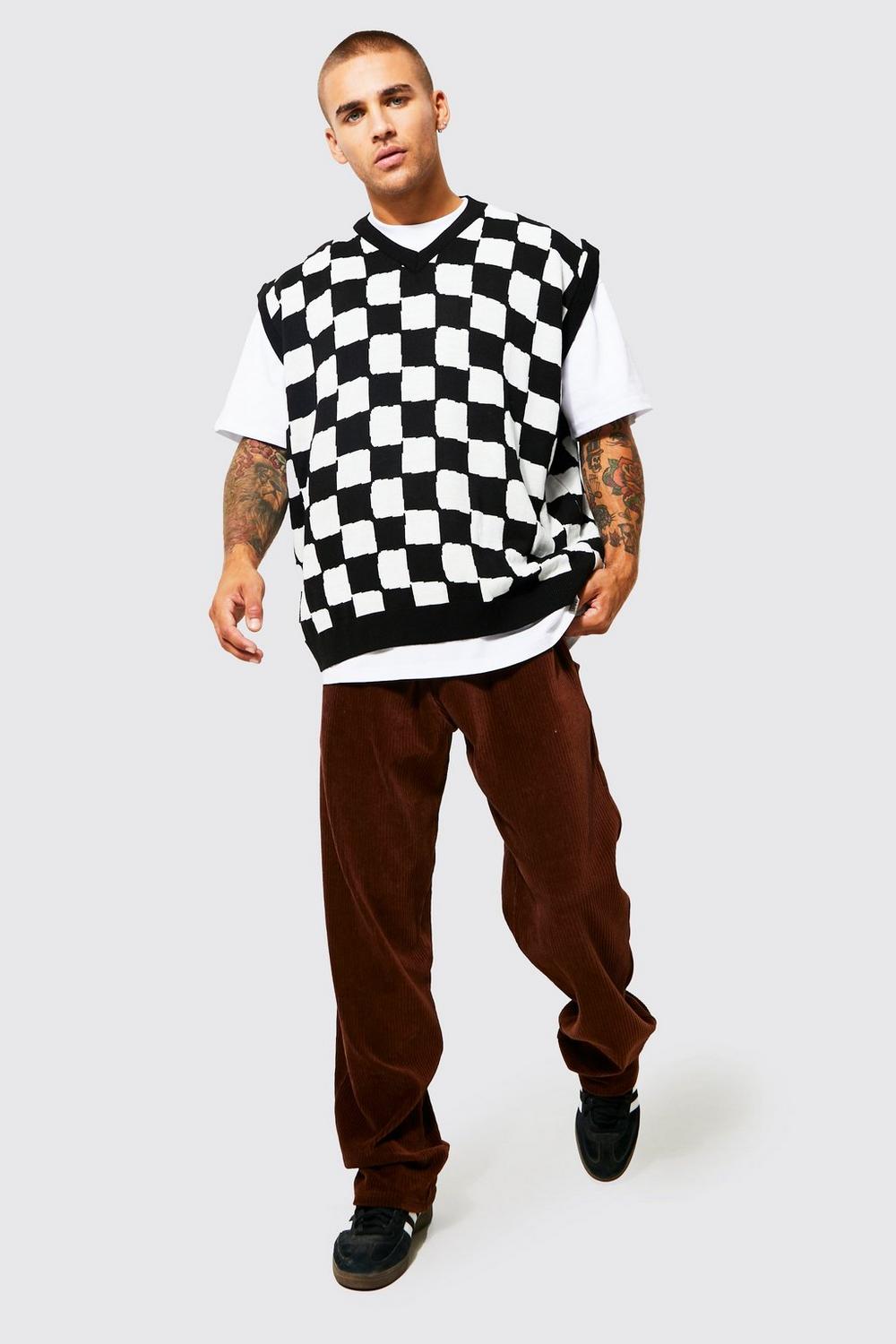 BOOHOOMAN SKATE CHECKERBOARD KNITTED VEST IN BLACK – Garmisland