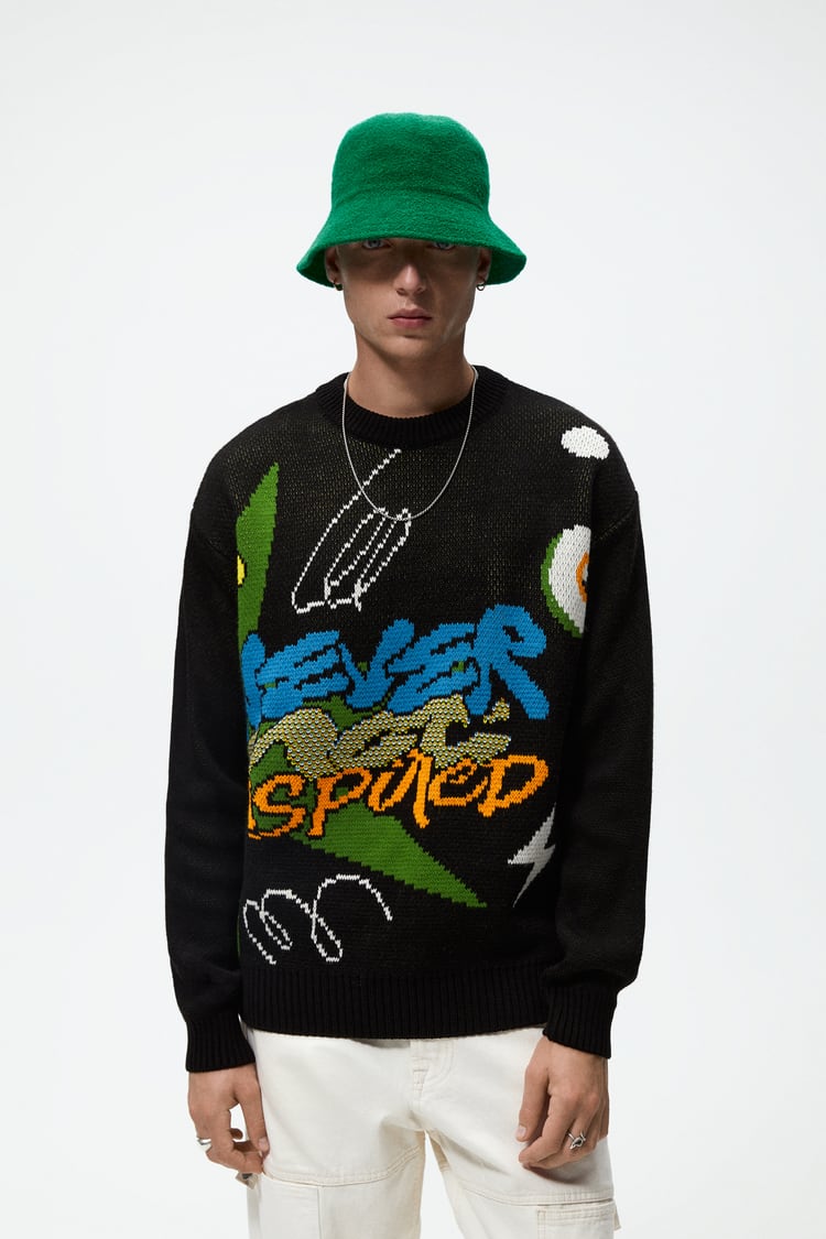ZARA GRAFFITI JACQUARD SWEATER IN BLACK – Garmisland