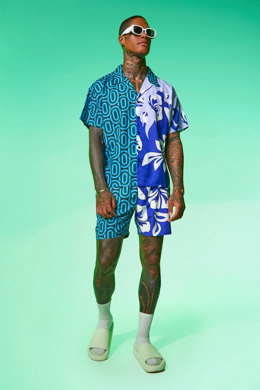 Boohooman Boxy Slub Spliced Geo Shirt Garmisland