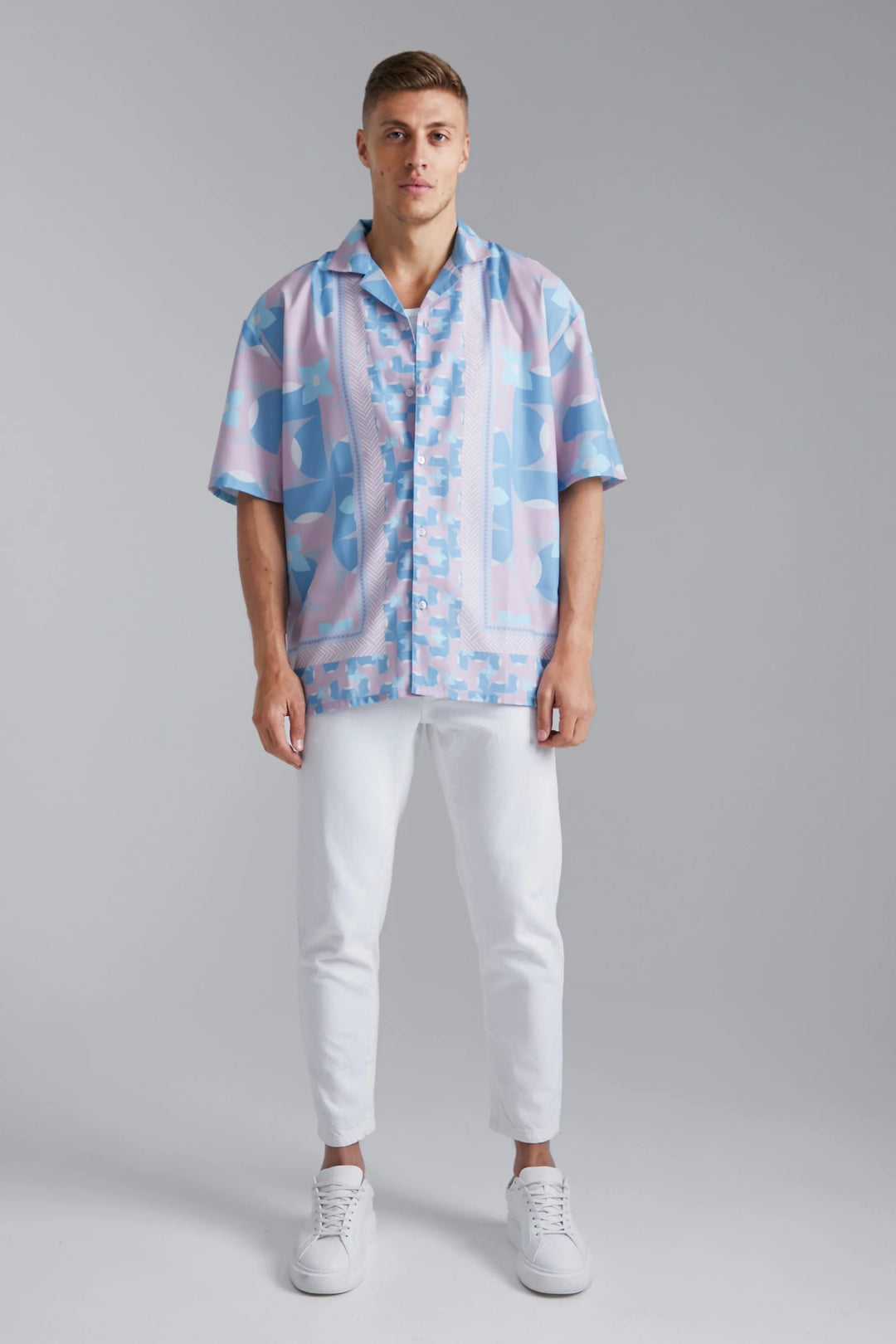 Boohooman Boxy Oversized Geo Slub Revere Shirt Garmisland