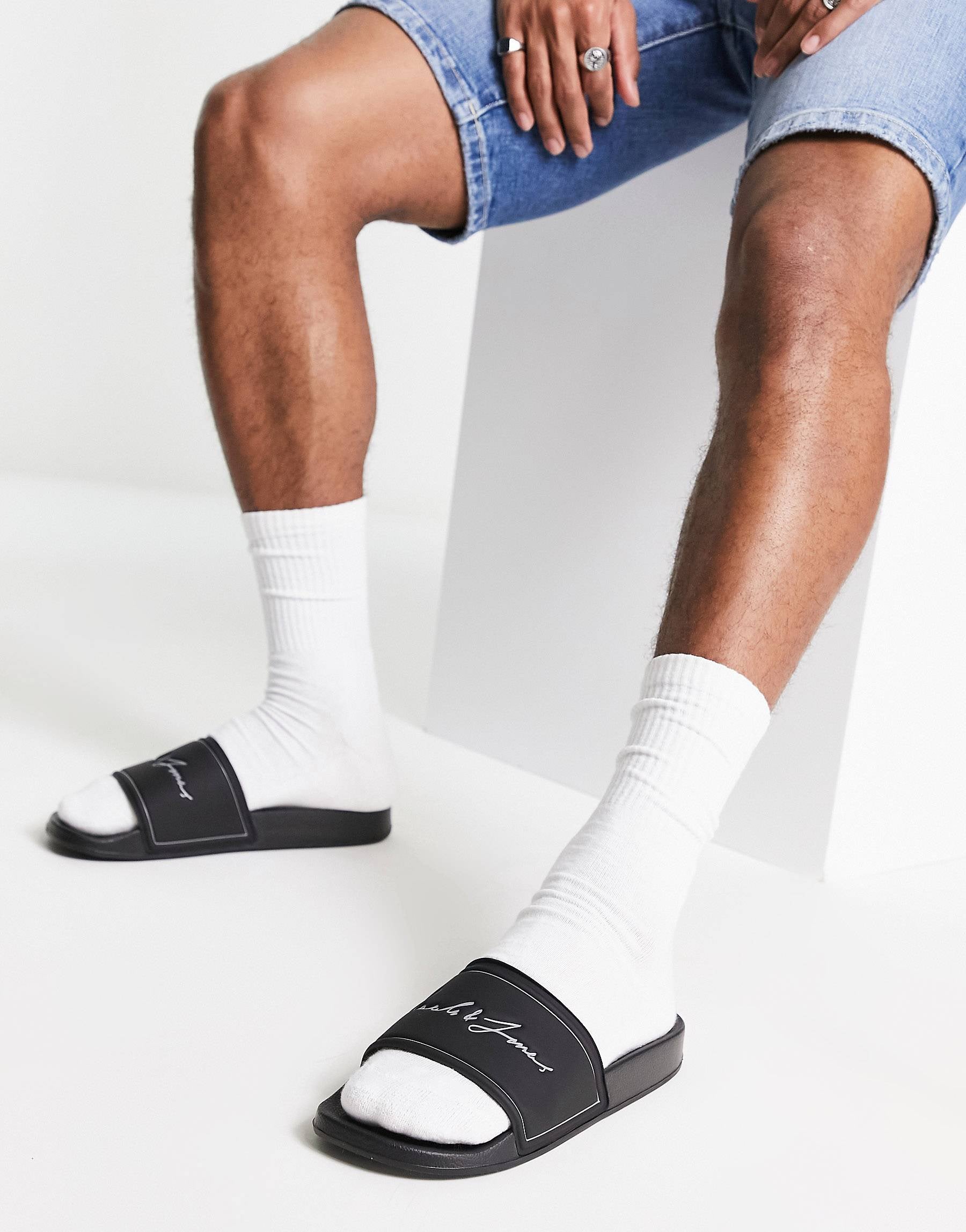 Jack & Jones pool slides in black – Garmisland