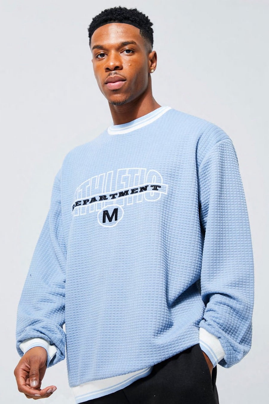 Boohooman Oversized Rib Heavy Waffle Neck Sweatshirt Garmisland