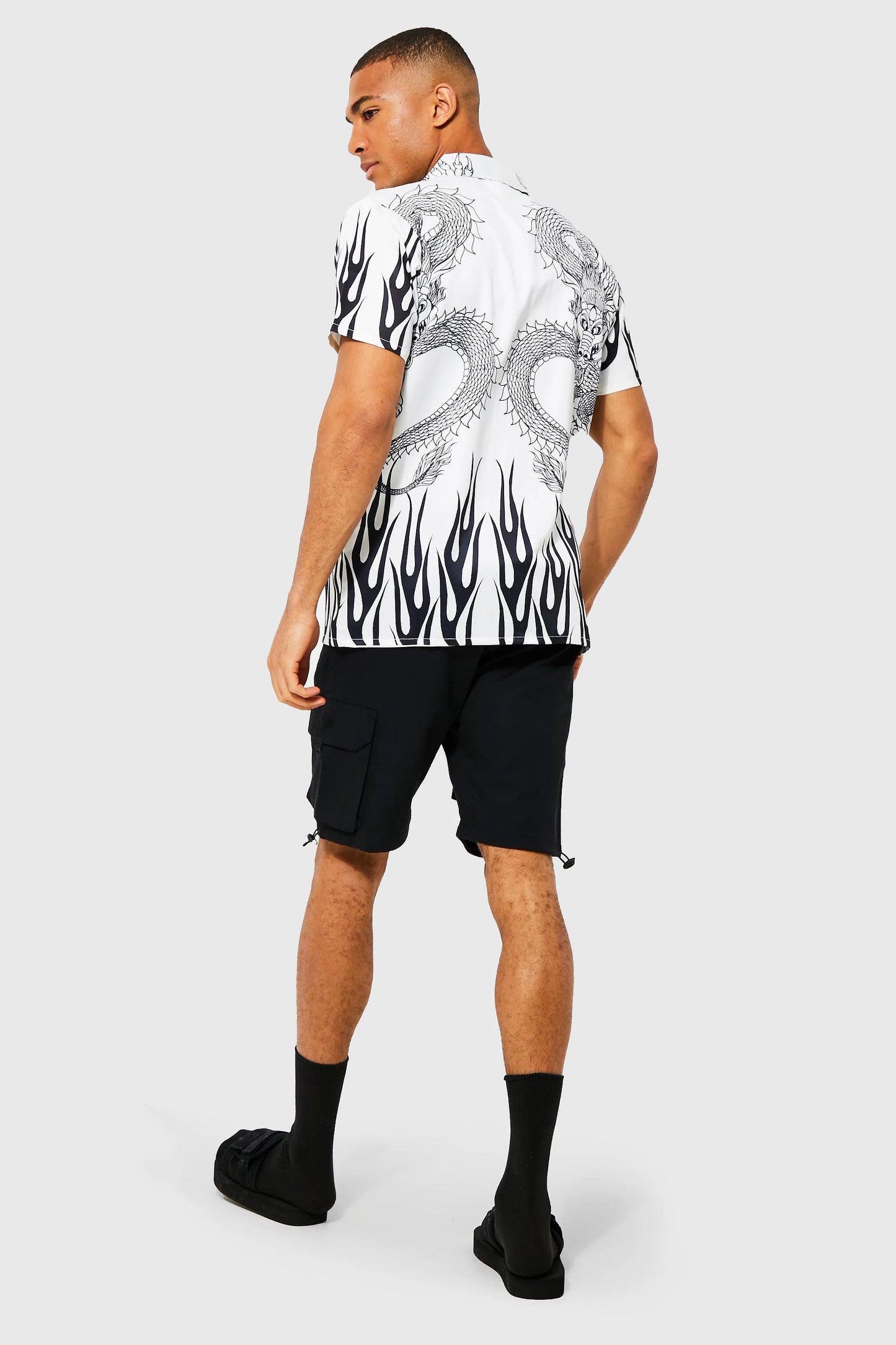 BOOHOOMAN SHORT SLEEVE DRAGON FLAME SATIN REVERE SHIRT – Garmisland
