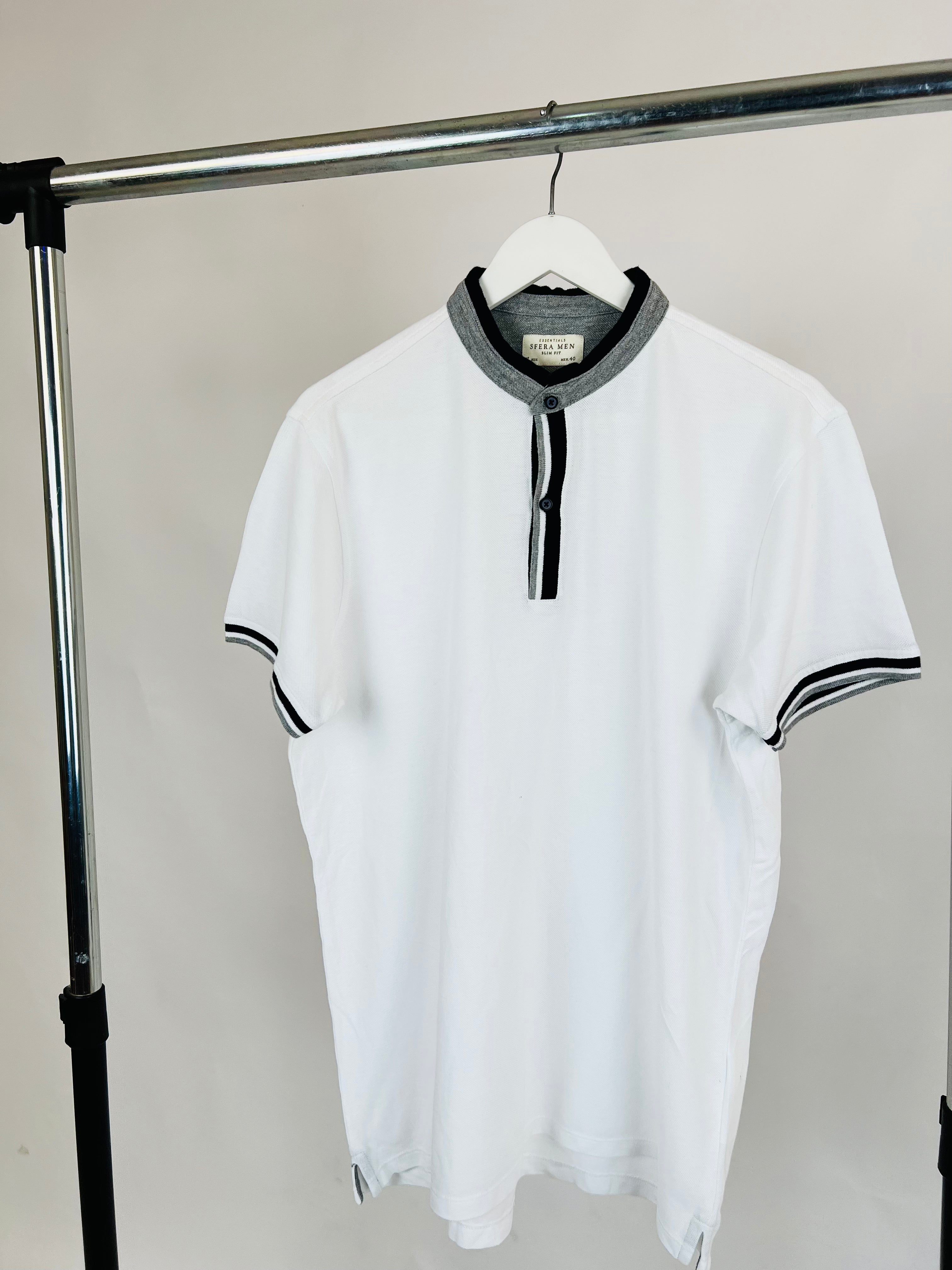 SFERA MEN Polo with Grey and Navy Collar Tipping in White – Garmisland