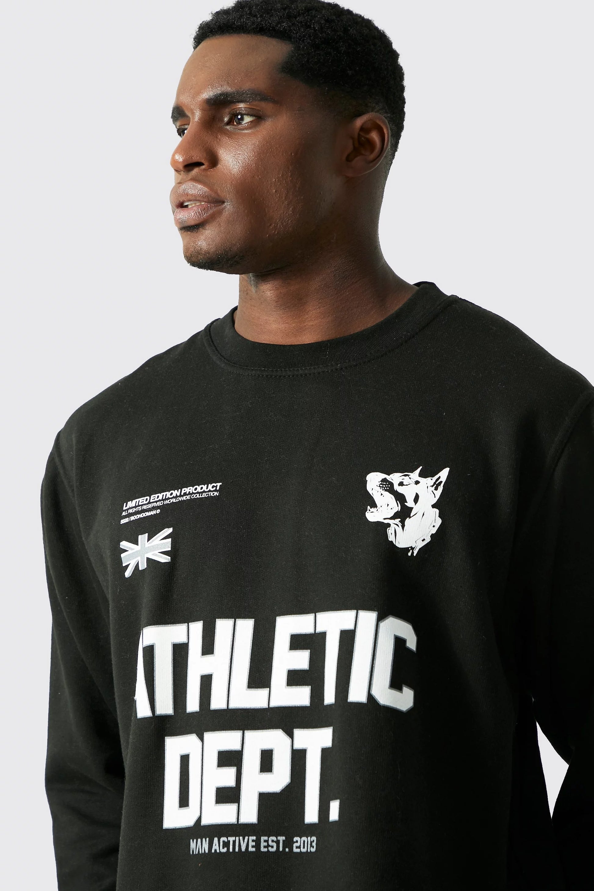 BOOHOOMAN MAN ACTIVE OVERSIZED ATHLETIC DEPT. SWEATER – Garmisland