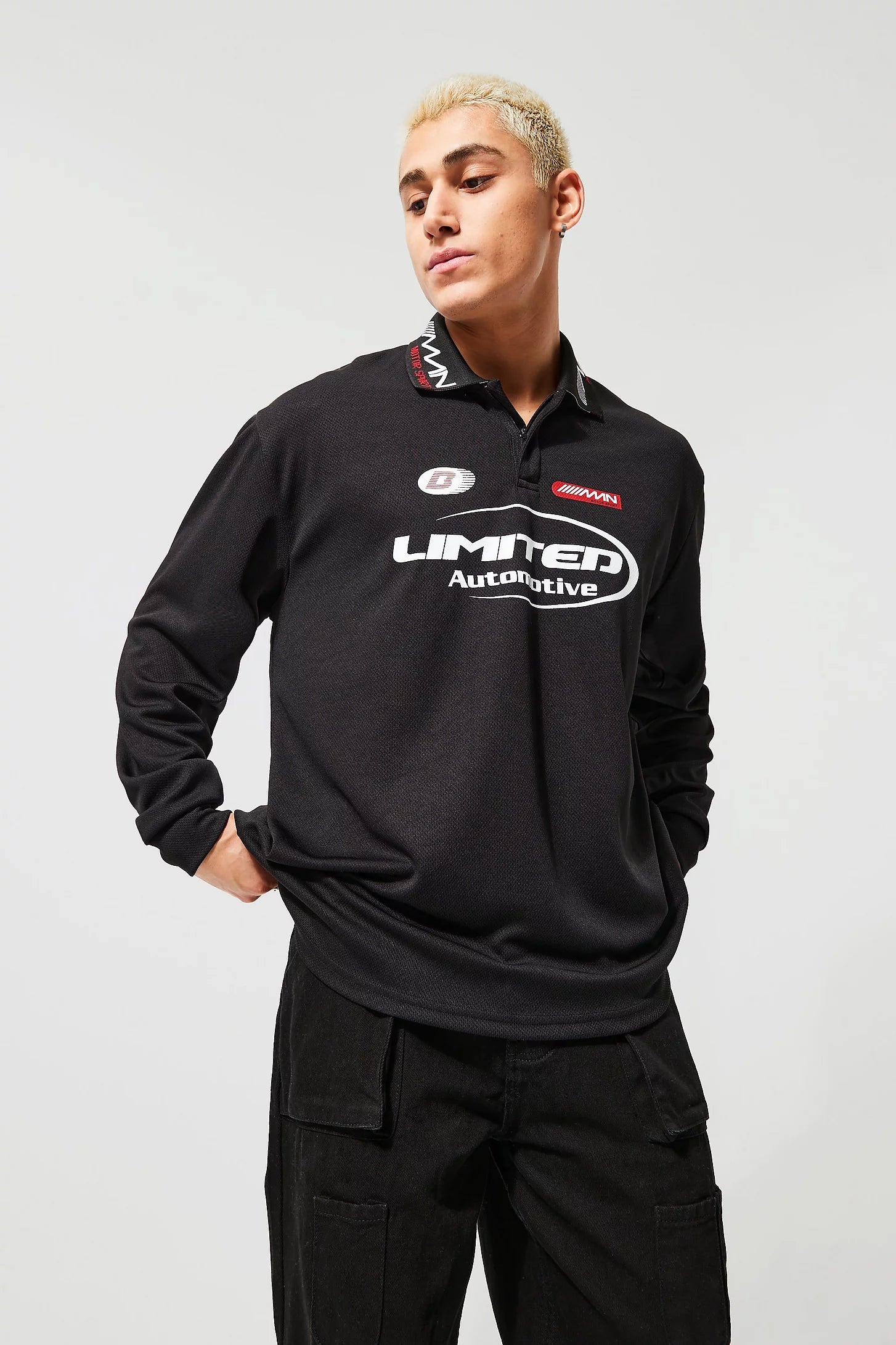 BOOHOOMAN OVERSIZED MOTOR SPORT RUGBY T-SHIRT IN BLACK – Garmisland