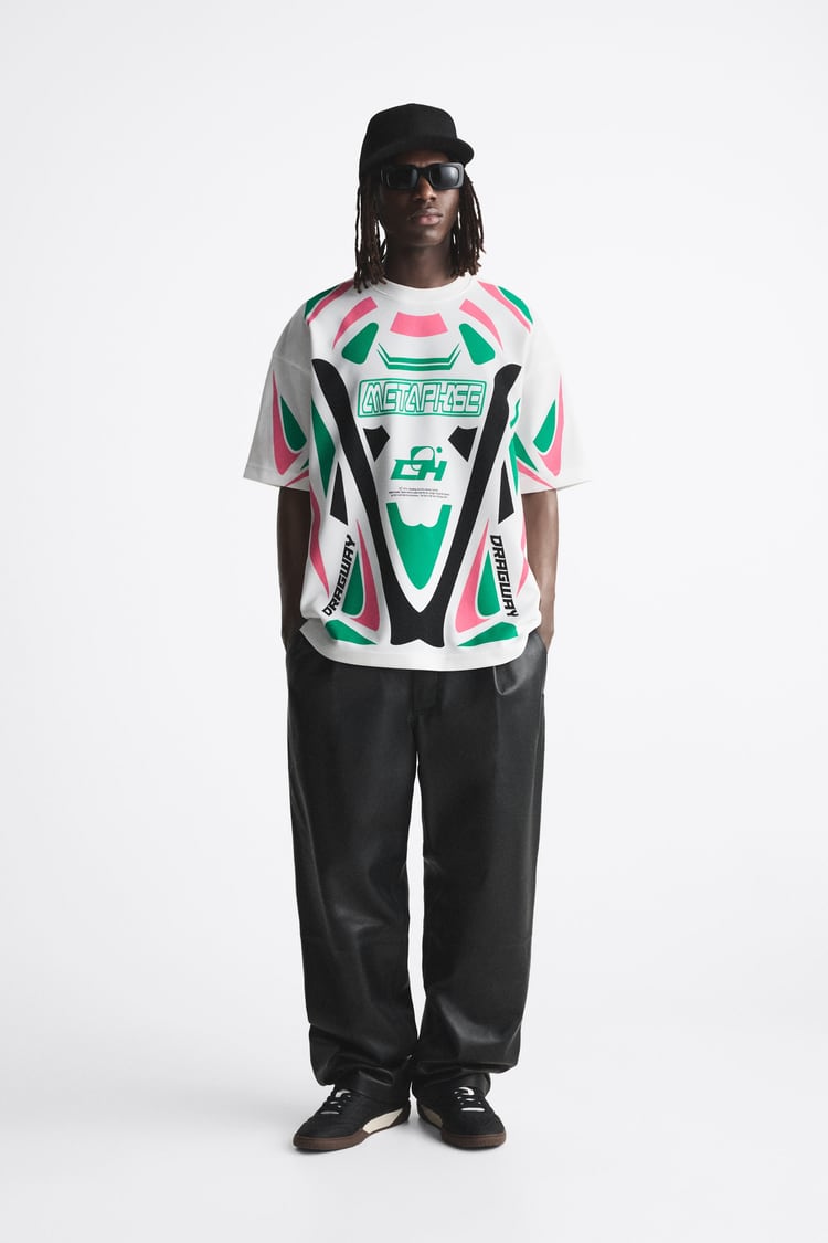 Zara t-shirt with printed graphic in white – Garmisland