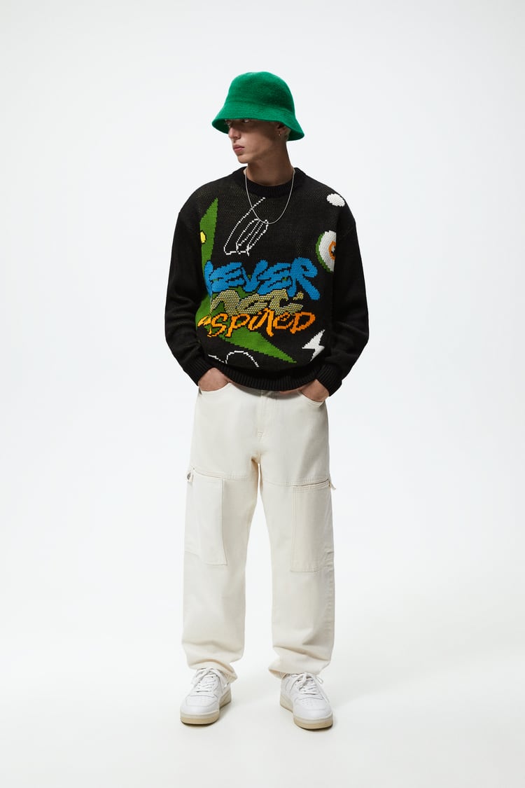 ZARA GRAFFITI JACQUARD SWEATER IN BLACK – Garmisland