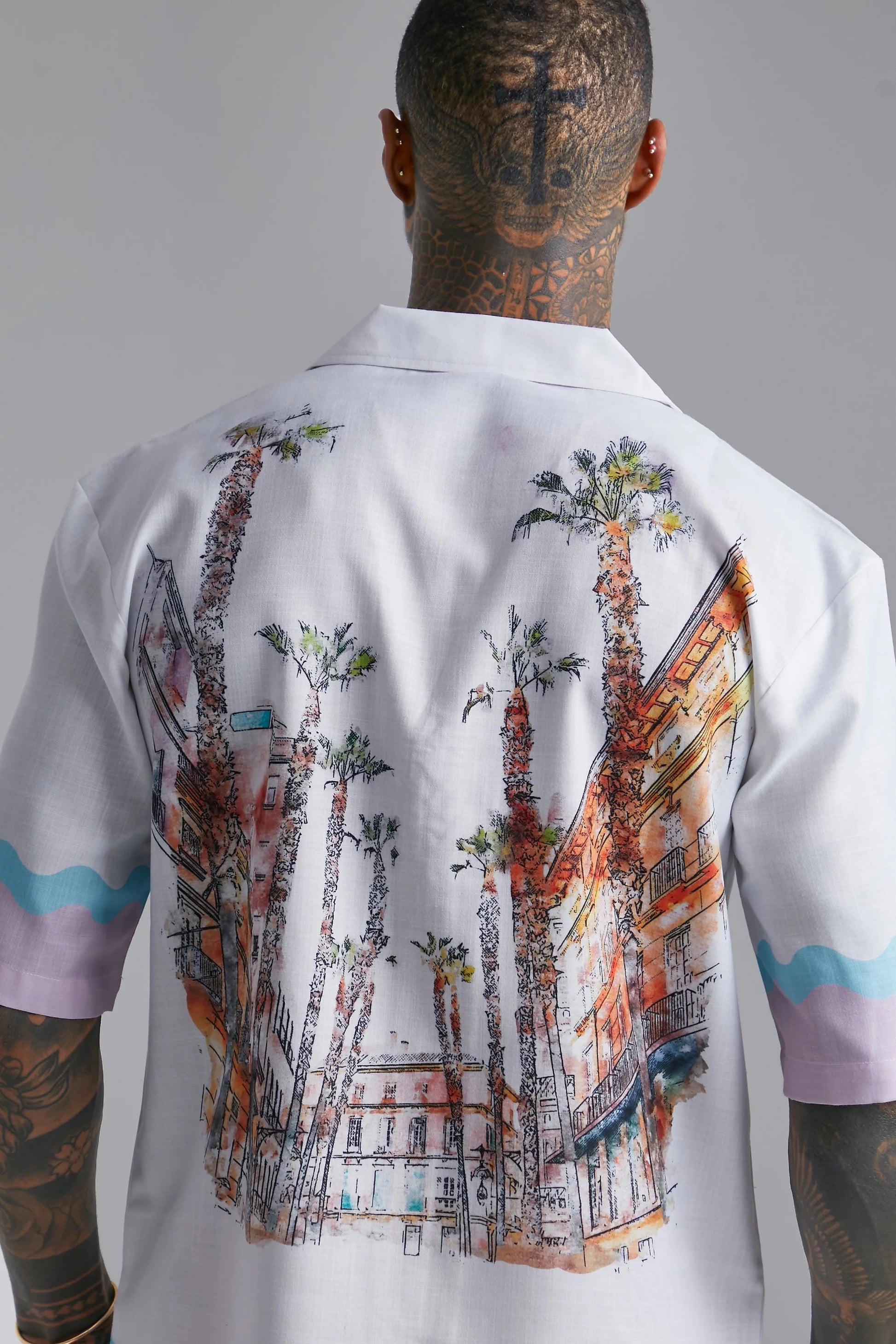BOOHOOMAN MAN SHORT SLEEVE PALM WAVY SLUB REVERE SHIRT – Garmisland