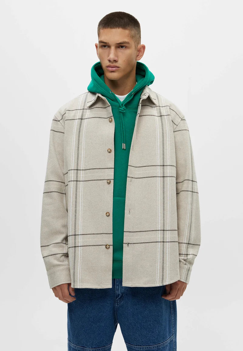 Pull&Bear lightweight check overshirt in grey – Garmisland